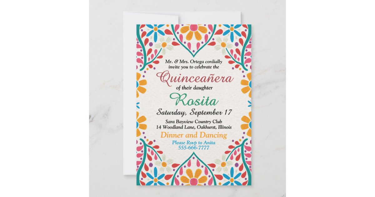 Traditional Fiesta Spanish Border Quinceanera Invitation | Zazzle