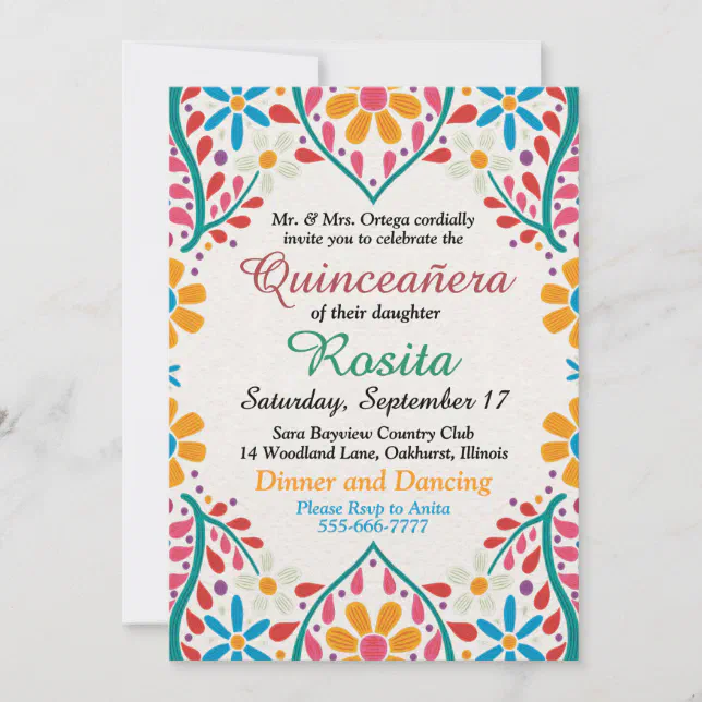 Traditional Fiesta Spanish Border Quinceanera Invitation | Zazzle