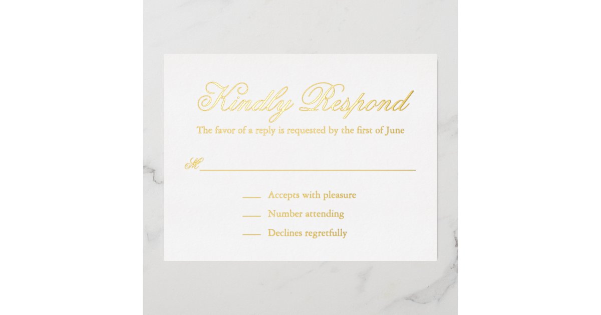 Traditional Formal Elegant Wedding Foil RSVP Card | Zazzle