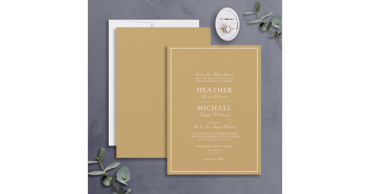 Traditional Gold Classic Script Wedding Invitation | Zazzle