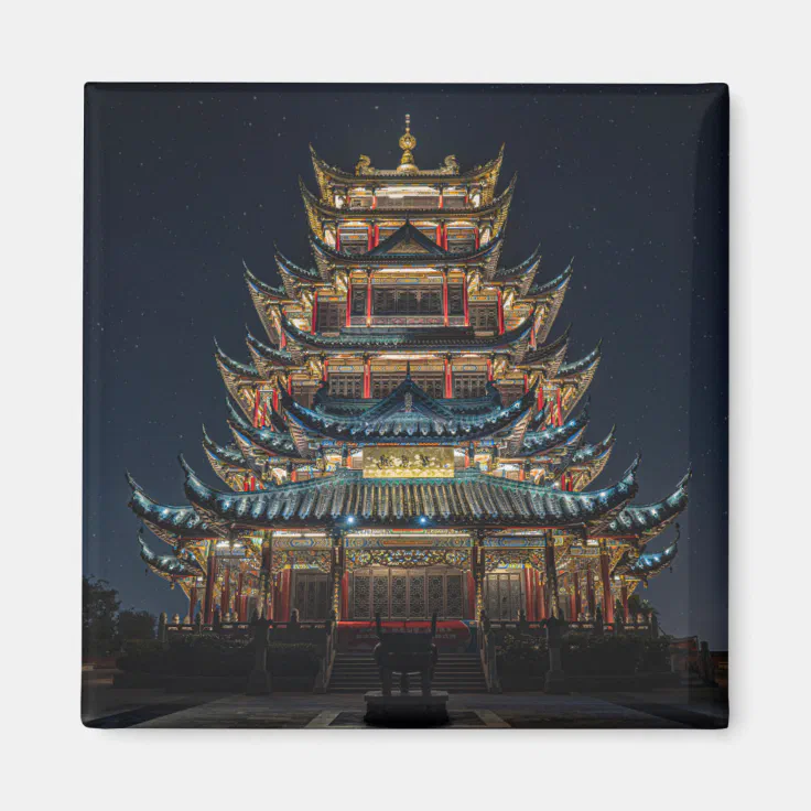 Traditional Japanese Building Lights up Night Sky Magnet | Zazzle