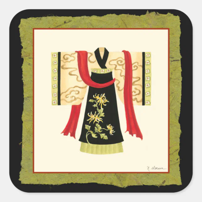 Traditional Japanese Kimono with Floral Print Square Sticker | Zazzle