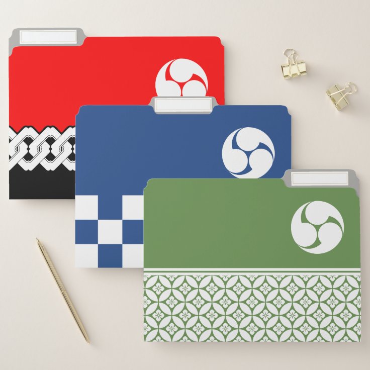 Traditional Japanese Patterns and Mitsudomoe Crest File Folder | Zazzle