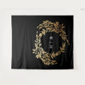 Traditional Monogram Black Crest Classic Wedding Tapestry | Zazzle