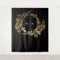 Traditional Monogram Black Crest Classic Wedding Tapestry | Zazzle