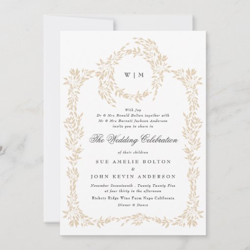traditional Monogram Blush Crest Elegant Wedding Invitation | Zazzle