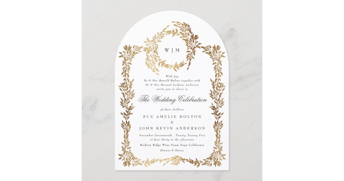 traditional Monogram Crest Classic Elegant Arch Invitation | Zazzle