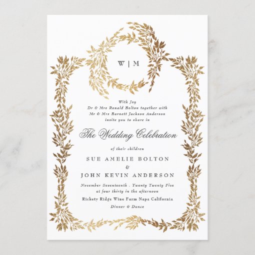 traditional Monogram Crest Classic Elegant Wedding Invitation | Zazzle