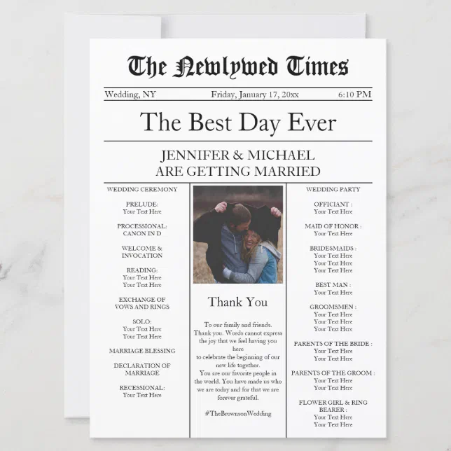 Traditional Newspaper Wedding Invitation | Zazzle