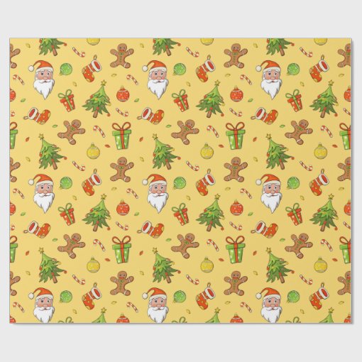 Traditional Pattern Christmas | Yellow Wrapping Paper | Zazzle