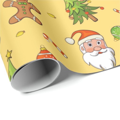 Traditional Pattern Christmas | Yellow Wrapping Paper | Zazzle