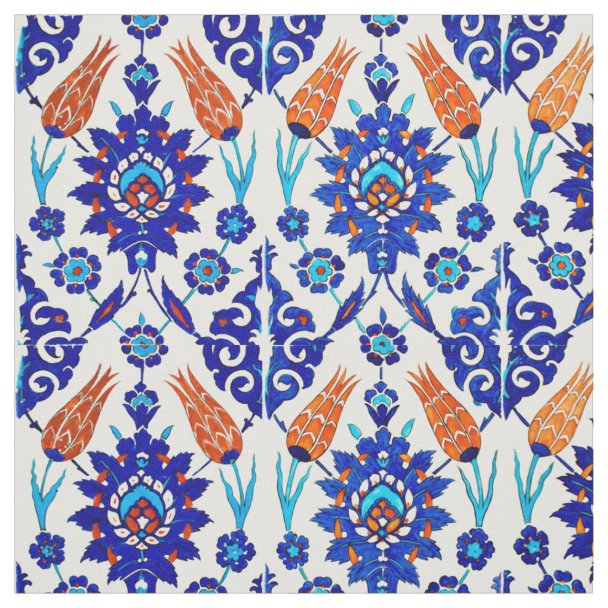 Portuguese Tile Pattern Fabric | Zazzle
