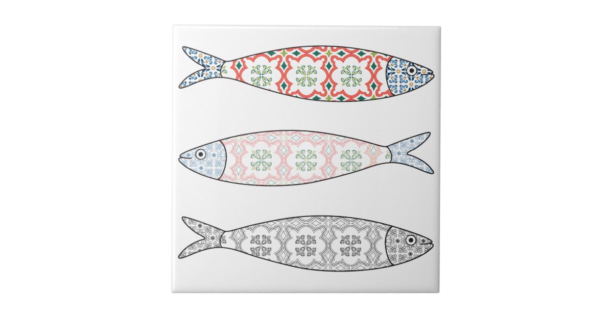 Traditional Portuguese icon. Colored sardines Tile | Zazzle