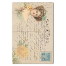 Traditional Postcard/Victorian Lady With Roses Tissue Paper | Zazzle