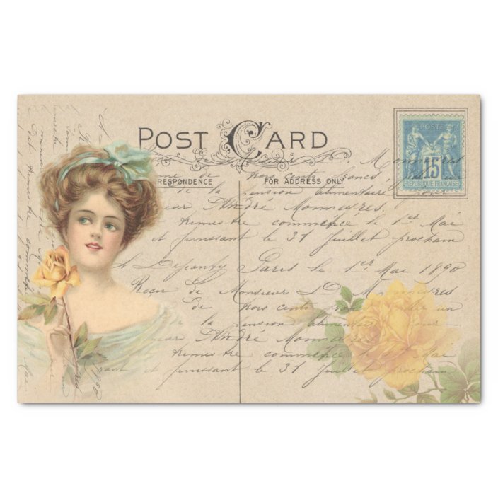 Traditional Postcard/Victorian Lady With Roses Tissue Paper | Zazzle.com