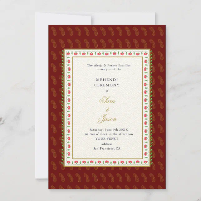 Traditional Red & Gold Mehendi Ceremony Indian Invitation | Zazzle