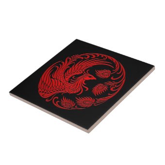 Traditional Red Phoenix Circle Ceramic Tile | Zazzle
