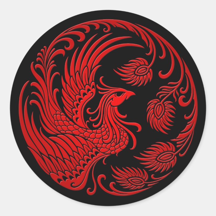 Traditional Red Phoenix Circle Classic Round Sticker | Zazzle.com