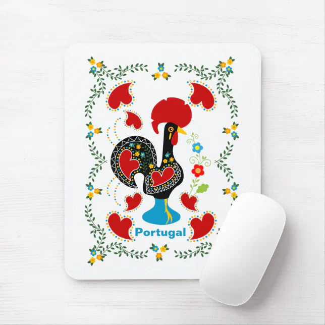 Traditional Rooster of Portugal in black Mouse Pad | Zazzle
