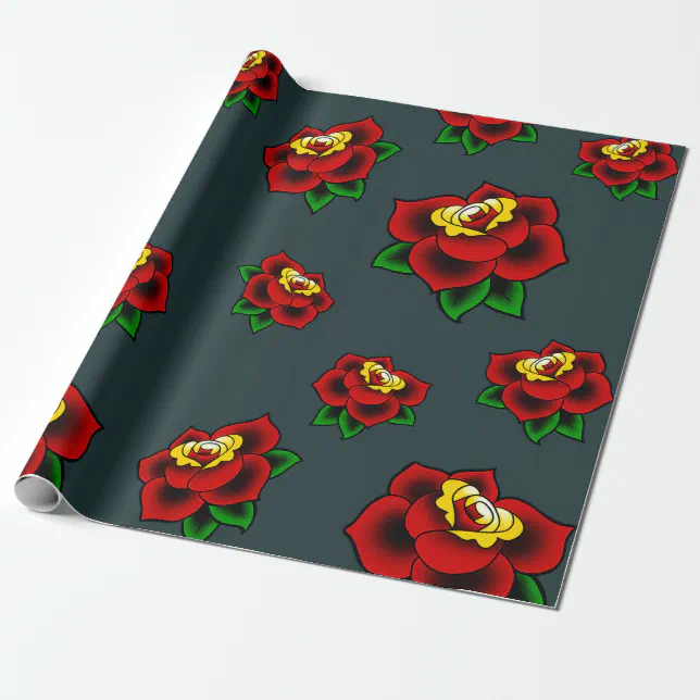 Traditional Rose Tattoo Wrapping Paper | Zazzle