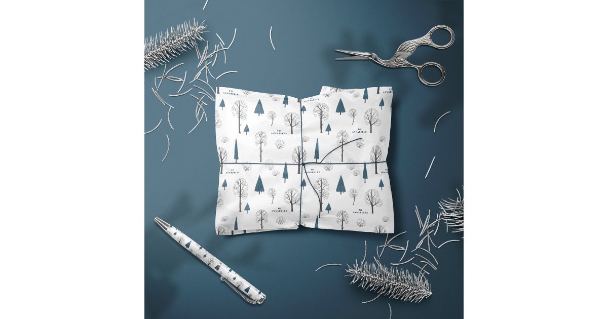 Traditional Rustic Winter forest blue Christmas Wrapping Paper | Zazzle