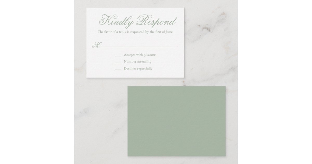 Traditional Sage Green Formal Mini Wedding RSVP Note Card | Zazzle
