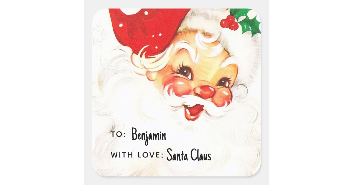 Traditional Santa Claus Kids Christmas Gift Square Sticker | Zazzle