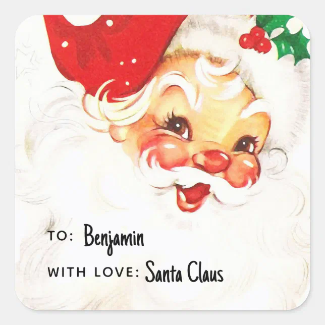 Traditional Santa Claus Kids Christmas Gift Square Sticker | Zazzle