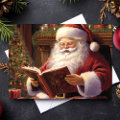 Traditional Santa Reading A Book Christmas Holiday Card | Zazzle
