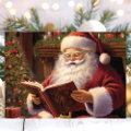 Traditional Santa Reading A Book Christmas Holiday Card | Zazzle