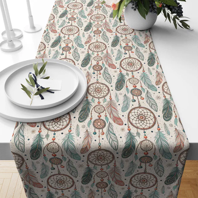 Traditional Tribal Textile Dreamcatcher Designs Long Table Runner | Zazzle
