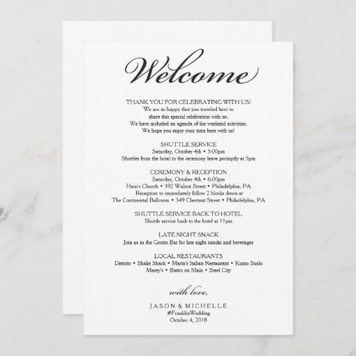Traditional Wedding Itinerary - Wedding Welcome Program | Zazzle