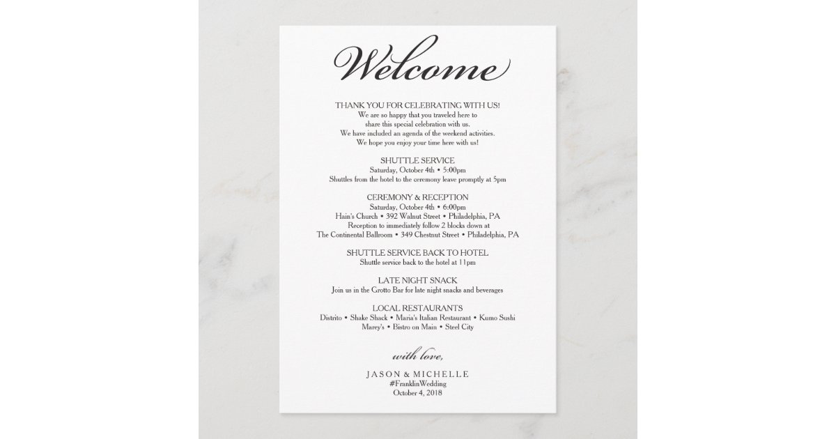 Traditional Wedding Itinerary - Wedding Welcome Program | Zazzle
