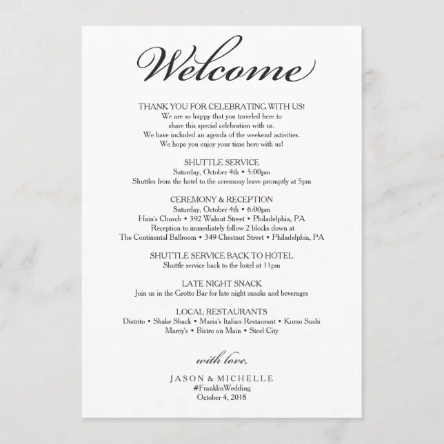 Traditional Wedding Itinerary - Wedding Welcome Program | Zazzle