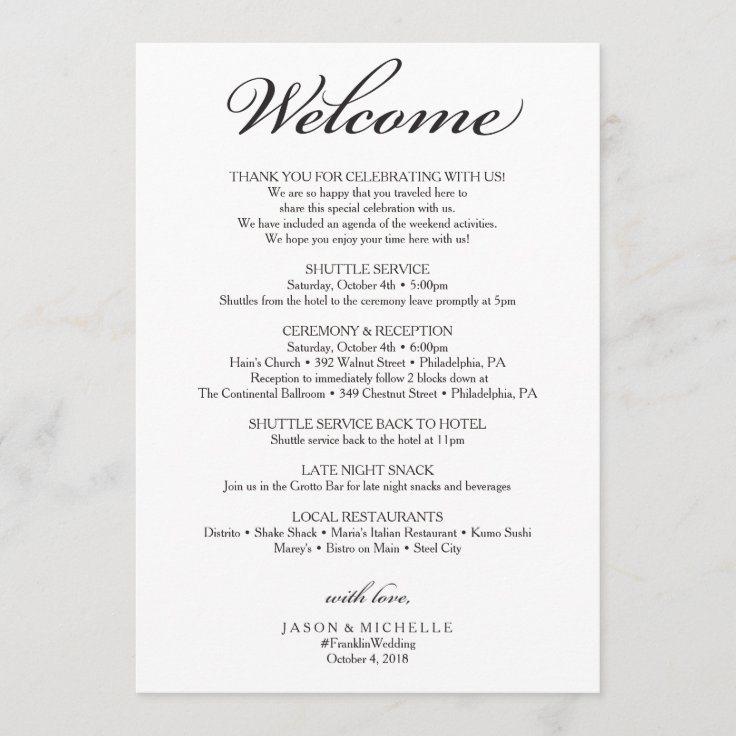 Traditional Wedding Itinerary - Wedding Welcome Program | Zazzle
