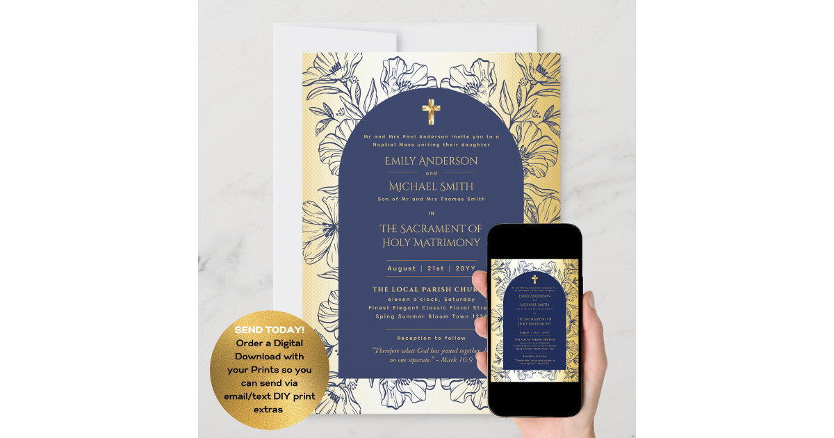 Traditional Wording Catholic Wedding Nuptial Mass Invitation | Zazzle