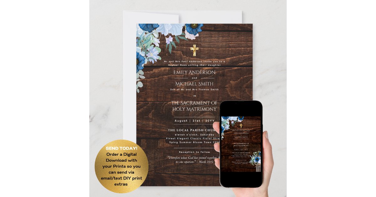 Traditional Wording Catholic Wedding Nuptial Mass Invitation | Zazzle