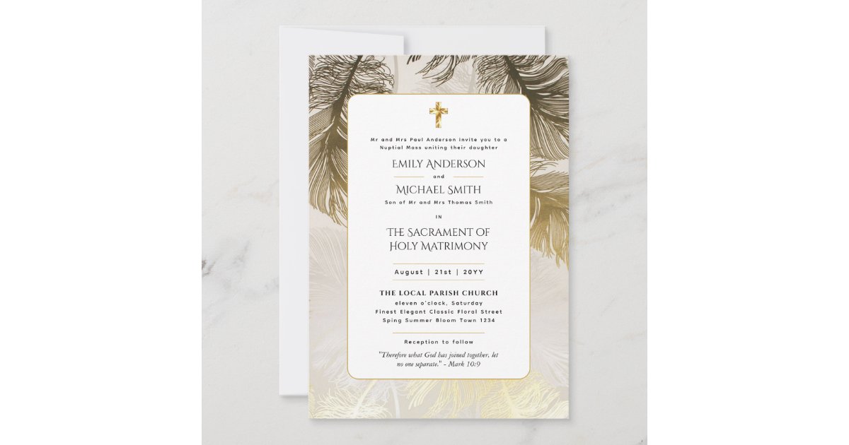 Traditional Wording Catholic Wedding Nuptial Mass Invitation | Zazzle