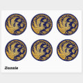 Traditional Yellow Phoenix Circle on Blue Classic Round Sticker | Zazzle
