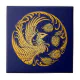 Traditional Yellow Phoenix Circle on Blue Tile | Zazzle