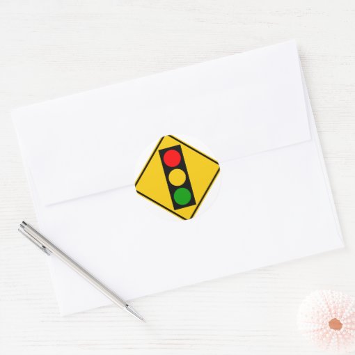 Traffic Light Ahead Highway Sign Classic Round Sticker | Zazzle