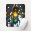 Traffic Light Glowing On City Street Mouse Pad | Zazzle