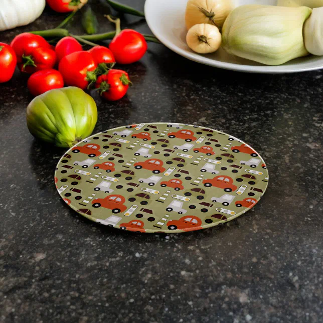 Traffic Lights Orange Cars Pattern Cutting Board | Zazzle