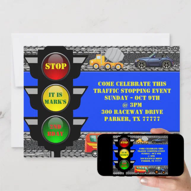 Traffic Race Car Dump Truck Bus Tractor Invite | Zazzle