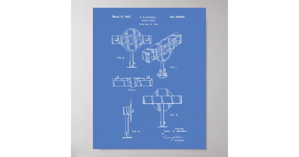 Traffic Signal 1953 Patent Art Blueprint Poster | Zazzle