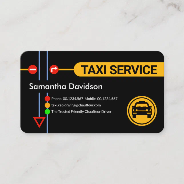 Traffic Signs Yellow Taxi Car Ride Business Card | Zazzle
