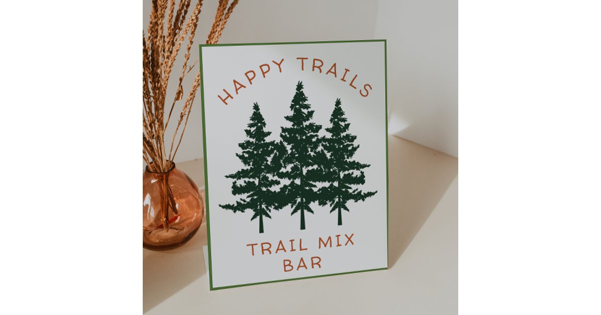 Trail Mix Bar Forest Theme Birthday Party Pedestal Sign | Zazzle