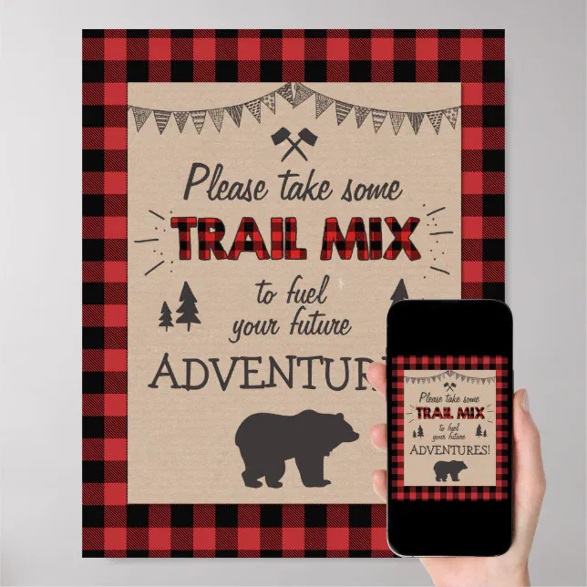 Trail mix Bar Sign Lumberjack table sign Birthday | Zazzle