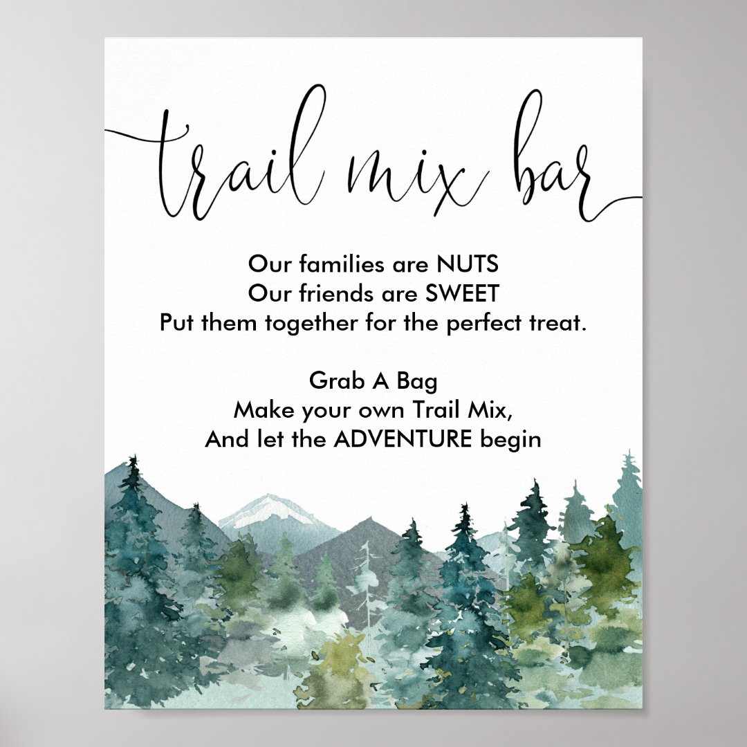 Trail mix bar sign rustic mountains | Zazzle