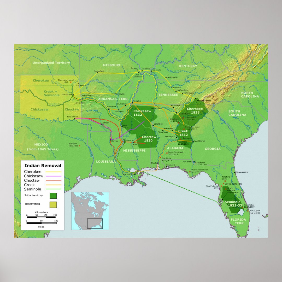 Trail of Tears Native American Relocation Map Poster | Zazzle